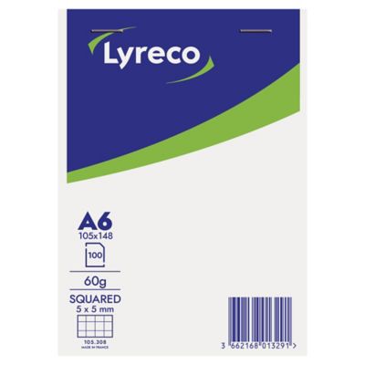 LYRECO NOTEPAD MICROPERFORATED A6 SQUARED 5X5 100 SHEETS