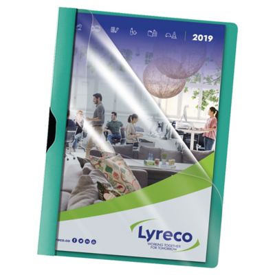 Lyreco clip folder, A4, PP, capacity 30 pages, green, pack of 5