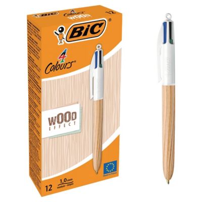 Ballpen BIC 4-Color Wood Style, medium, fire farver