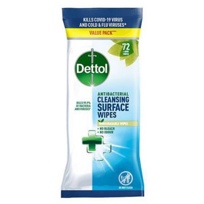 Dettol Antibacterial Biodegradable Cleansing Surface Wipes - Pack of 72