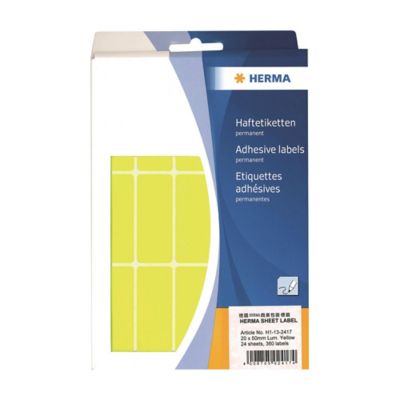 HERMA 2417 Colour Label 20 x 50mm Luminous Yellow - Box of 360 Labels