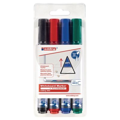Edding 363 Chisel Tip Assorted Colour Whiteboard Markers - Wallet of 4