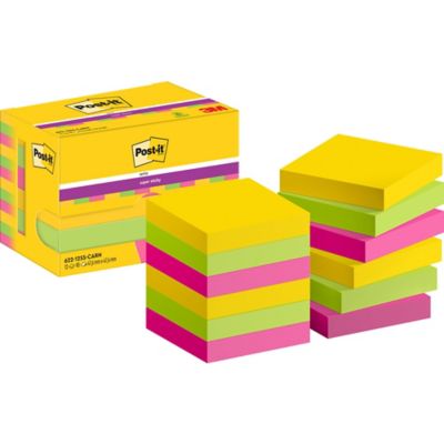Notes Post-it Super Sticky - 47,6 x 47,6 mm - Carnival - 12 blocs x 90 ...