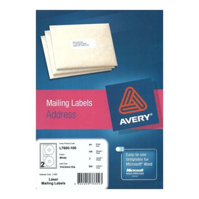 Avery L7660-100 Laser Label Dia. 114.5mm - Box of 200 Labels